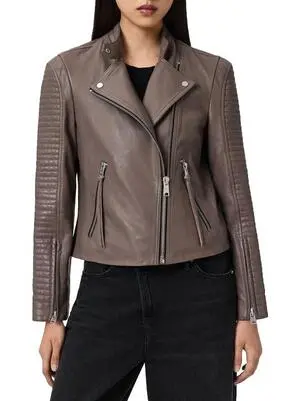ALLSAINTS Raul Leather Biker Jacket - Mocha Brown