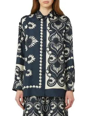 Max Mara Patchwork Jersey Button-up Shirt - Navy