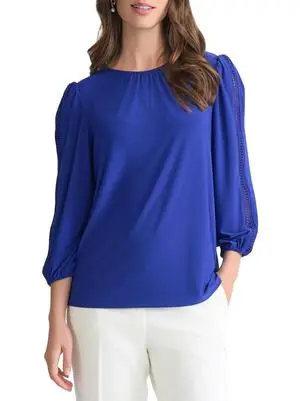 KASPER Lace Inset Blouson Sleeve Top - Royal Signature