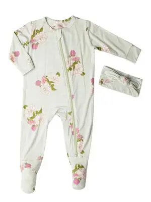 EVERLY GREY Jersey Footie And Head Wrap Set - Peony