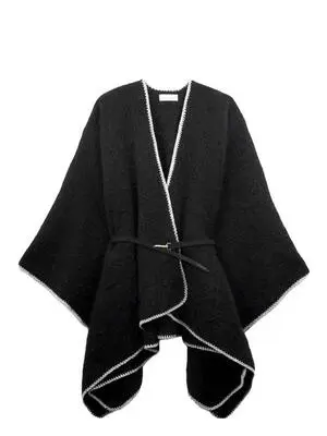 KATIE LOXTON Whipstitch Blanket Cape With Belt - Black