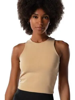 KADA Cupro Sculpt Racerback Crop Tank Camel