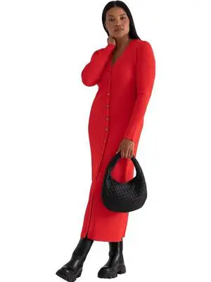 KADA Long Sleeve Sweater Duster Midi Dress - Cherry