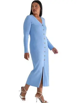 KADA Long Sleeve Sweater Duster Midi Dress - Sky