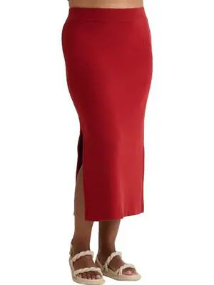 KADA Ember Ribbed Knit Midi Skirt Brick Red