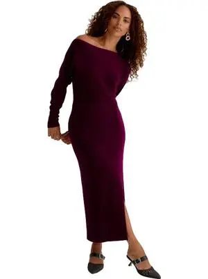 KADA Cashmere Off-shoulder Midi Dress - Aubergine