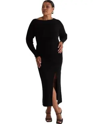 KADA Cashmere Off-shoulder Midi Dress - Ink