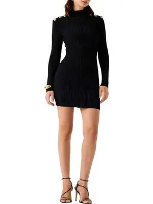 MARCIANO Janet Long Sleeve Rib Sweater Dress - Jblack-black