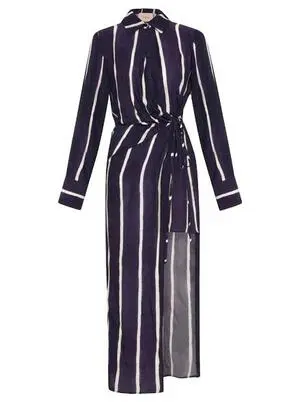 THEO THE LABEL Striped Draped Shirt Dress - Future Dusk