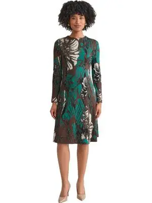 Ming Wang Floral Jacquard A-line Midi Dress - Everest/dark Umber/twig/black