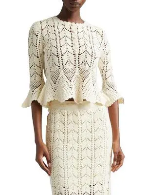 Zimmermann Awaken Button Front Crochet Top - Cream
