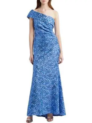 Eliza J Rhinestone One-shoulder Mermaid Gown - Lake
