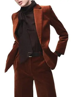 Mango Velvet Blazer - Burnt Orange
