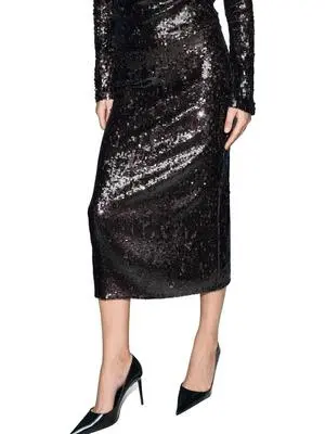 Mango Sequin Midi Skirt - Dark Brown