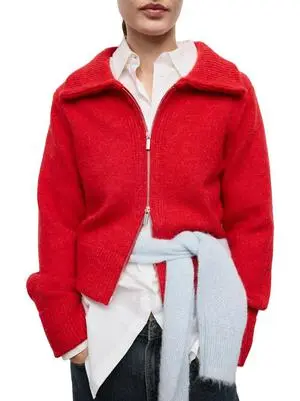 Mango Zip-front Cardigan - Red