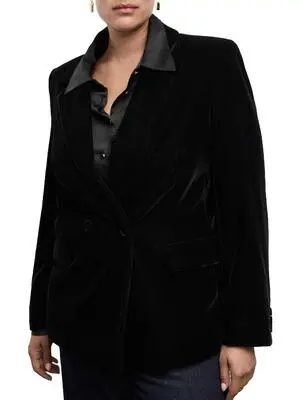 Mango Double-breasted Velvet Blazer - Black