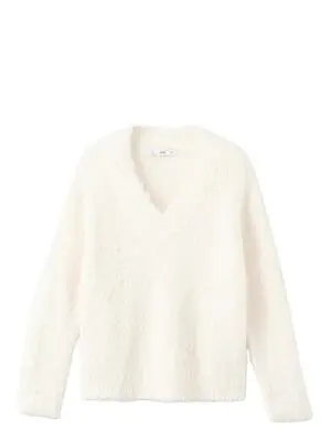 Mango Faux Fur V-neck Sweater - Ecru