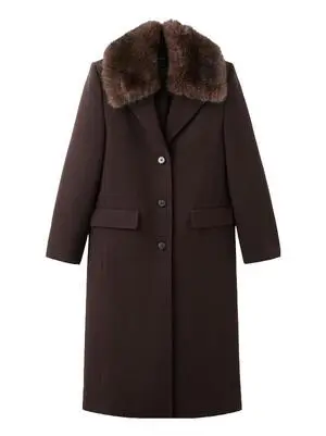 Mango Lips Wool-blend Coat With Faux Fur Collar - Chocolate