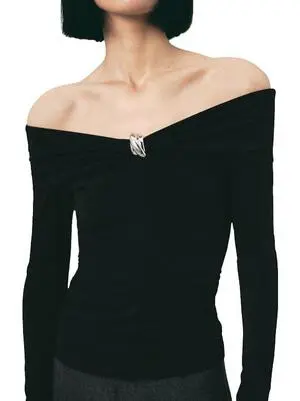Mango Metallic Off-the-shoulder Top - Black