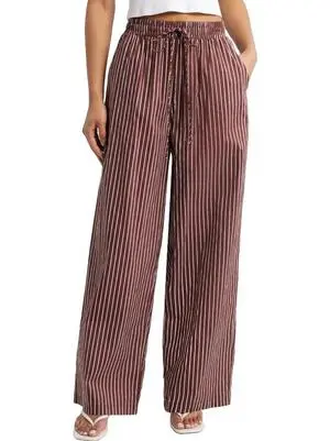 PETAL & PUP Darya Stripe Wide Leg Pants - Chocolate Stripe
