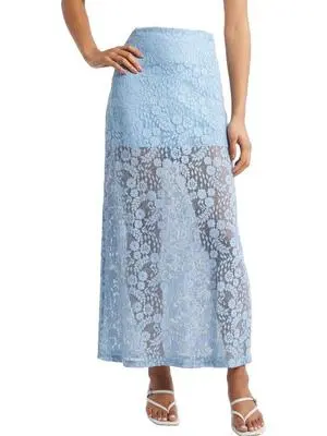 PETAL & PUP Floral Lace Maxi Skirt - Blue