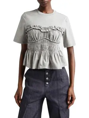Cecilie Bahnsen Vilde Shirred Peplum T-shirt - Grey Melange Jersey