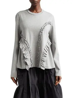 Cecilie Bahnsen Alva Ruffle T-shirt - Grey Melange Jersey