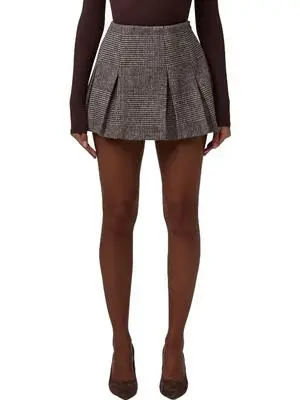 Naked Wardrobe Glen Plaid Pleated Miniskirt - Chocolate Ht Plaid