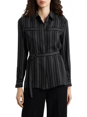 Anne Klein Pinstripe Belted Tunic - Anne Black/white Dove