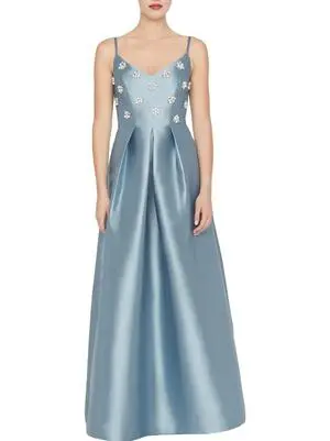 KAY UNGER Eloise Embellished Mikado Gown - Ice Blue