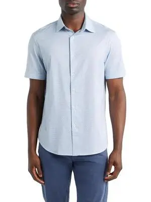 Bugatchi Miles Ooohcotton® Geo Print Short Sleeve Button-up Shirt Ether