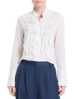 TWP Patti Ruffle Front Button-up Shirt - White
