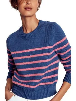 Boden Lucy Stripe Chunky Crop Cotton Sweater - Blue/ Pink Stripe