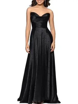 BLONDIE NITES Jacquard Strapless Gown - Black