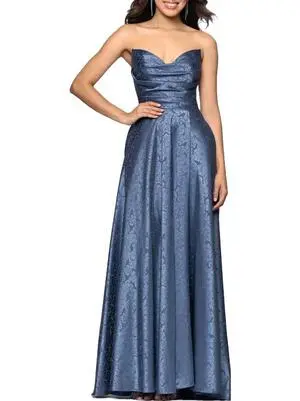 BLONDIE NITES Jacquard Strapless Gown - Slate