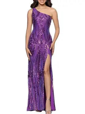 BLONDIE NITES Sequin Tie-back Gown - Purple Multi