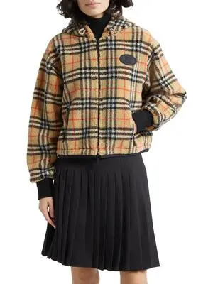 Burberry Fiona Check Fleece Crop Jacket - Sand Ip Check