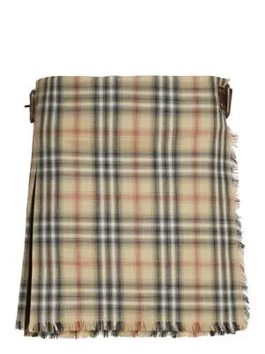 Burberry Skye Check Wool Kilt Miniskirt - Sand Ip Check