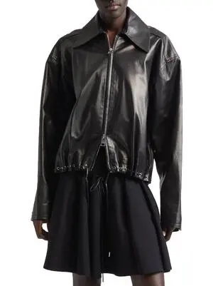 Brandon Maxwell The Leland Leather Shirt Jacket - Black