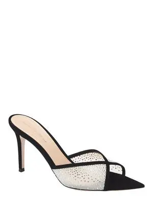 GIANVITO ROSSI Pointed Toe Slide Sandal - Black Offwhite