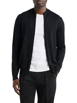 BOSS Balonso Mock Neck Wool Full Zip Cardigan - Black