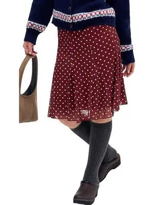 BDG URBAN OUTFITTERS A-line Polka Dot Skirt - Burgundy Spot