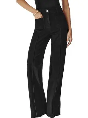 REISS Sakura Pintuck Wide Leg Jeans - Black
