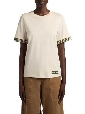 Moncler Cotton T-shirt With Knit Cuffs - Beige