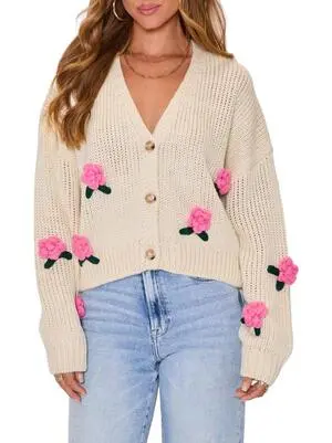 VICI Floral Cardigan - Cream/pink