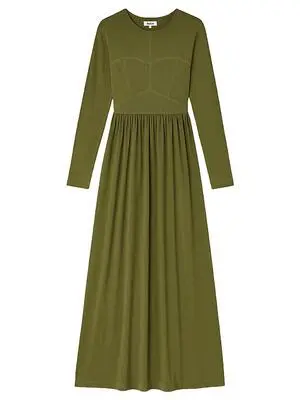 RO&ZO Seamed-bodice Long-sleeve Maxi Dress - Khaki