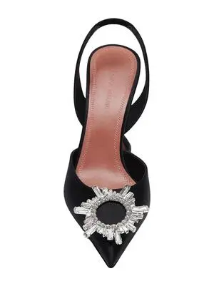 Amina Muaddi 95mm Begum Satin Slingback Pumps - Black