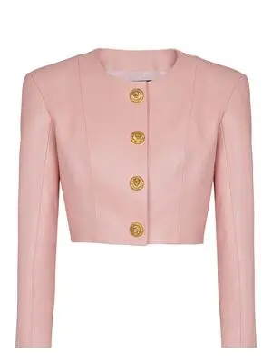 Balmain Cropped Lambskin Jacket - Pink