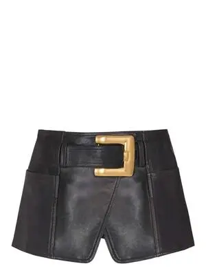 Balmain Belted Leather Mini Skirt - Black