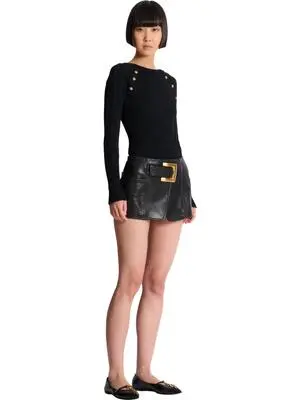 Balmain Belted Leather Mini Skirt - Black
